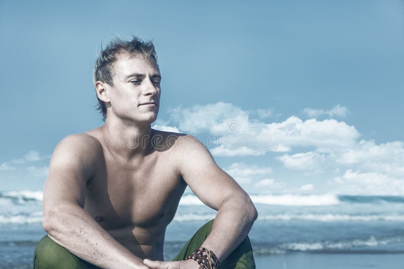 Young Man Relaxing on Beach Stock Image - Image of nature, person: 37651843