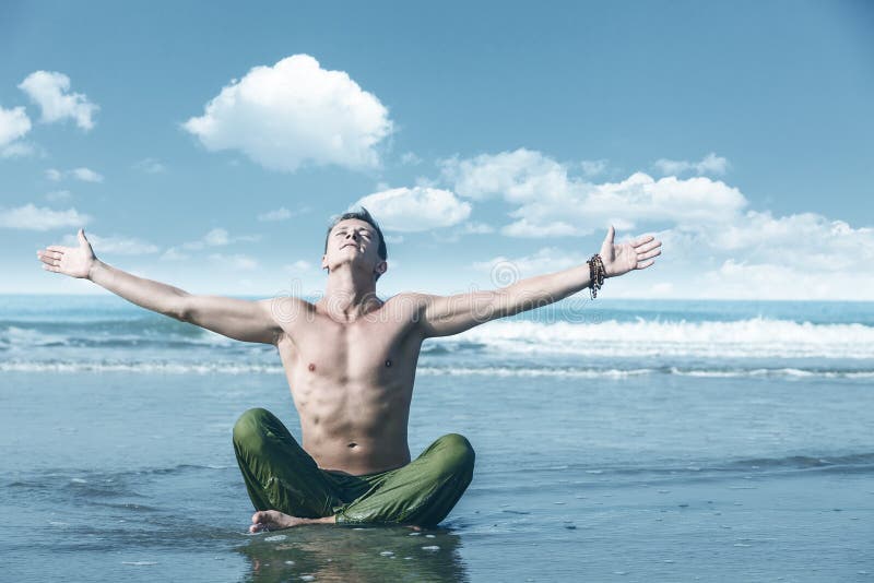 Young Man Relaxing on Beach Stock Photo - Image of happiness, body ...
