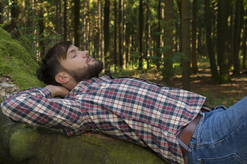 Young Man Relaxing in Nature Stock Image - Image of meditation, self ...