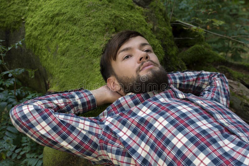 Young Man Relaxing in Nature Stock Image - Image of trekking, enjoy ...