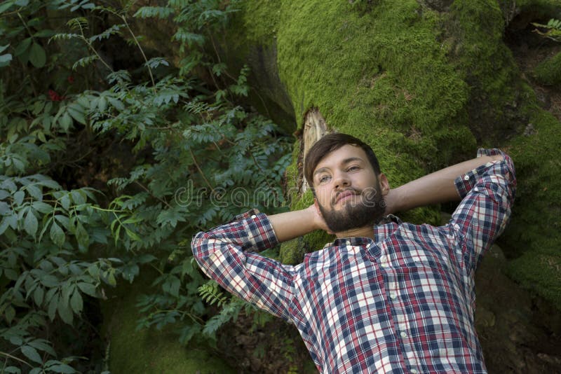 Young Man Relaxing in Nature Stock Image - Image of meditation, self ...