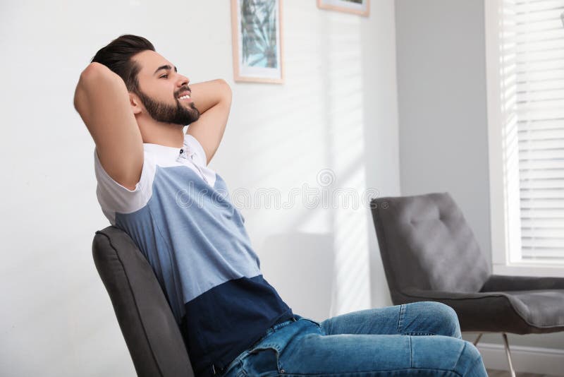 Young Man Relaxing . Peaceful Rest Stock Image - Image of comfy ...
