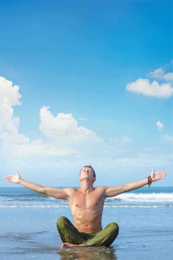Young Man Relaxing on Tropical Beach Stock Photo - Image of freedom ...