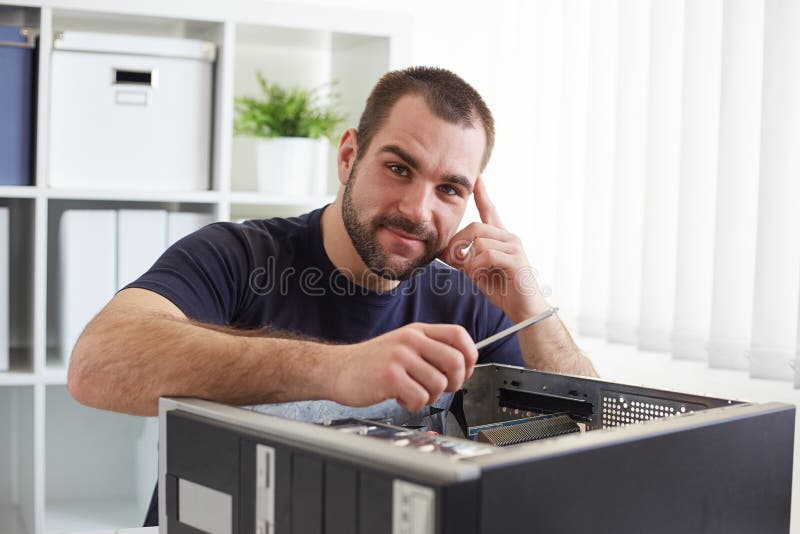 Young Man Repairing Computer Stock Image - Image of motherboard ...