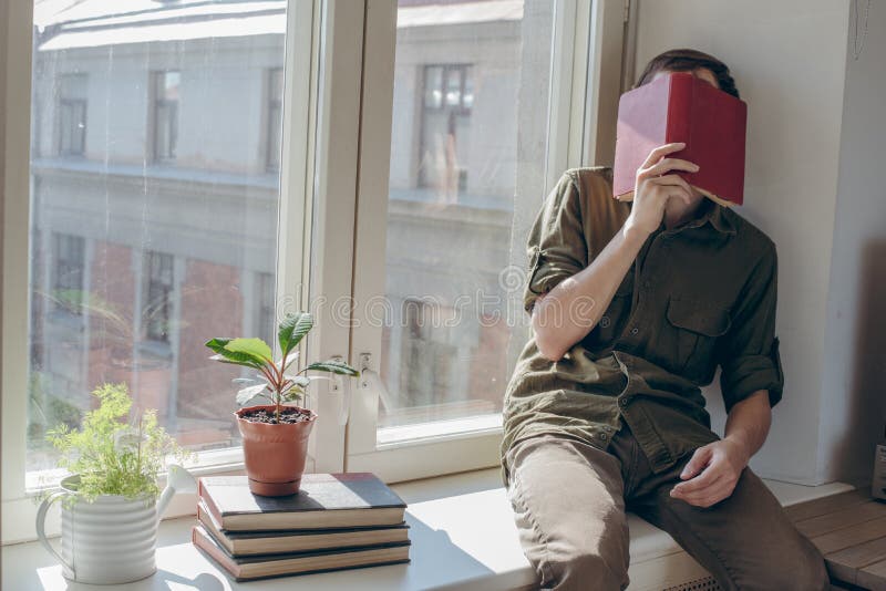 Young Man Rest after Reading Book Stock Photo - Image of school, pause ...