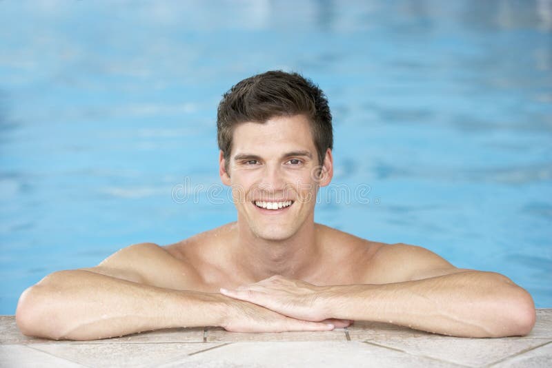 Young Man Resting on Edge of Swimming Pool Stock Image - Image of good ...