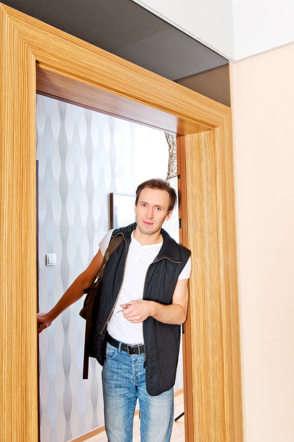 Man Coming Home Work Opening Door Apartment Stock Photos - Free ...