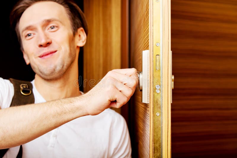 Man Coming Home Work Opening Door Apartment Stock Photos - Free ...