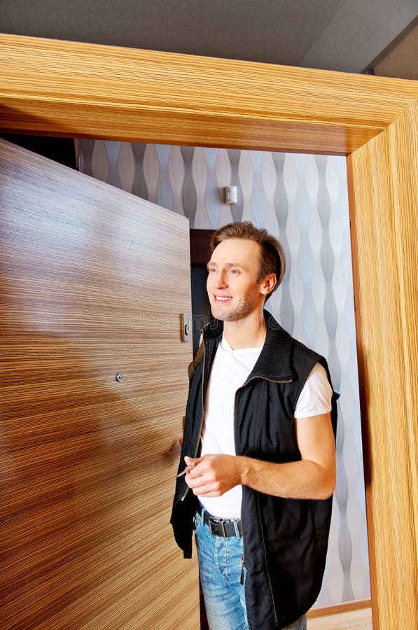 Man Coming Home Work Opening Door Apartment Stock Photos - Free ...