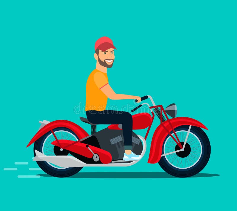 Young Man Riding a Motorcycle. Front and Side View Stock Illustration ...