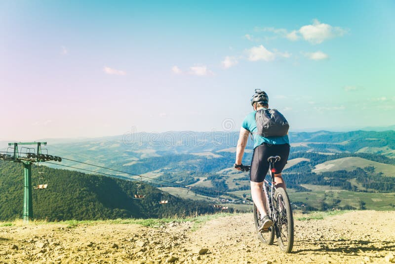 Young Man Riding on MTB in Mountains Stock Image - Image of carpathian ...