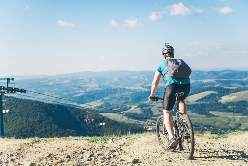 Young Man Riding on MTB in Mountains Stock Photo - Image of healthy ...