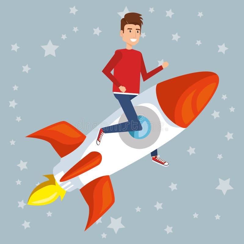 Young Man on the Rocket Character Stock Vector - Illustration of rocket ...