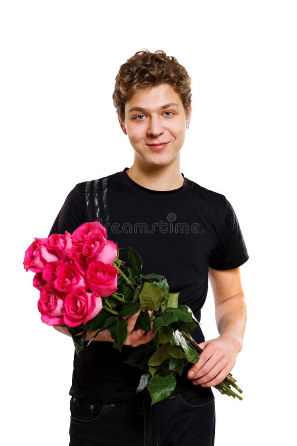 Young man with roses stock photo. Image of portrait, smile - 12515436