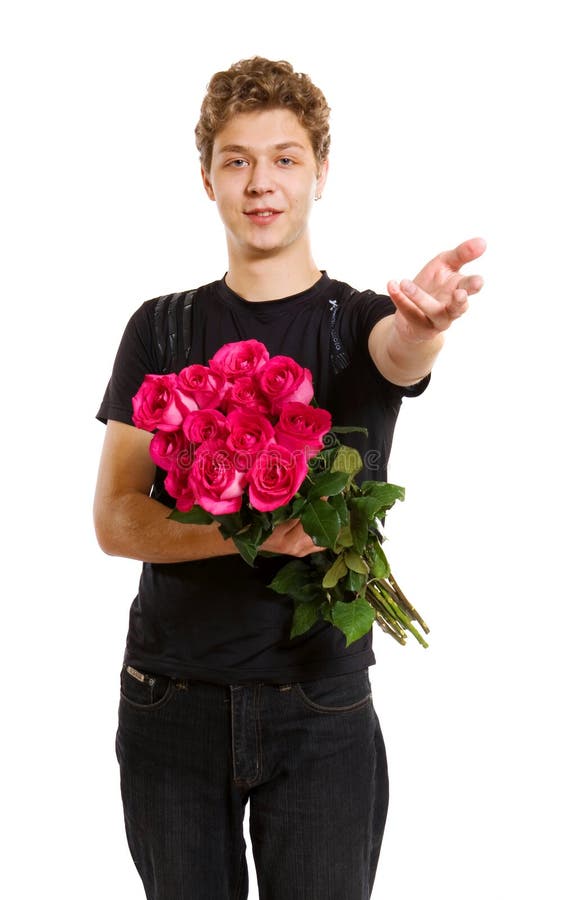 Young man with roses stock photo. Image of flower, bouquet - 12520422