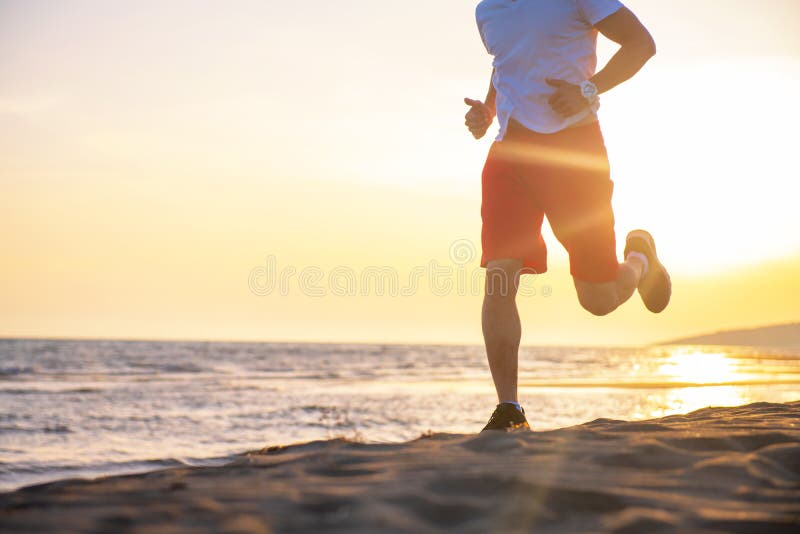 Man Running on the Beach at Sunset Stock Image - Image of exercise ...