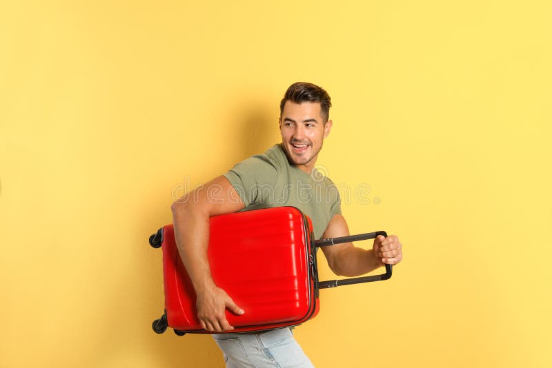 Man Running with Suitcase on the Road Stock Image - Image of distant ...