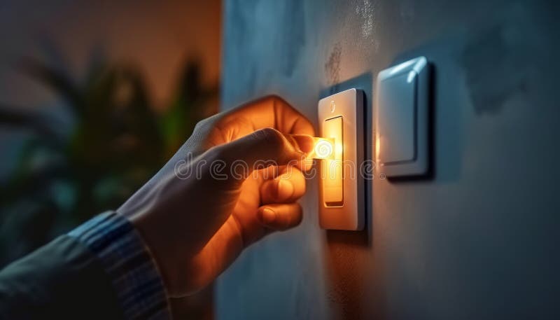 The Young Man S Hand Turned Off the Light Switch Energy Saving Concept ...
