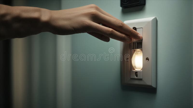 The Young Man S Hand Turned Off the Light Switch Energy Saving Concept ...