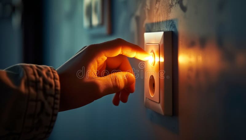 The Young Man S Hand Turned Off the Light Switch Energy Saving Concept ...