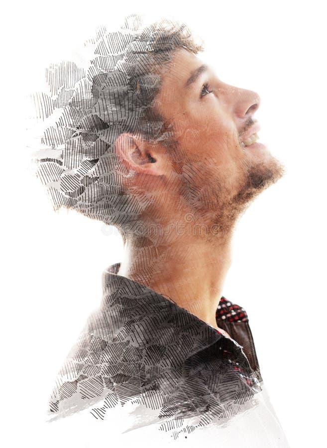 A Man S Profile Looking Up in Double Exposure Paintography Stock Photo ...