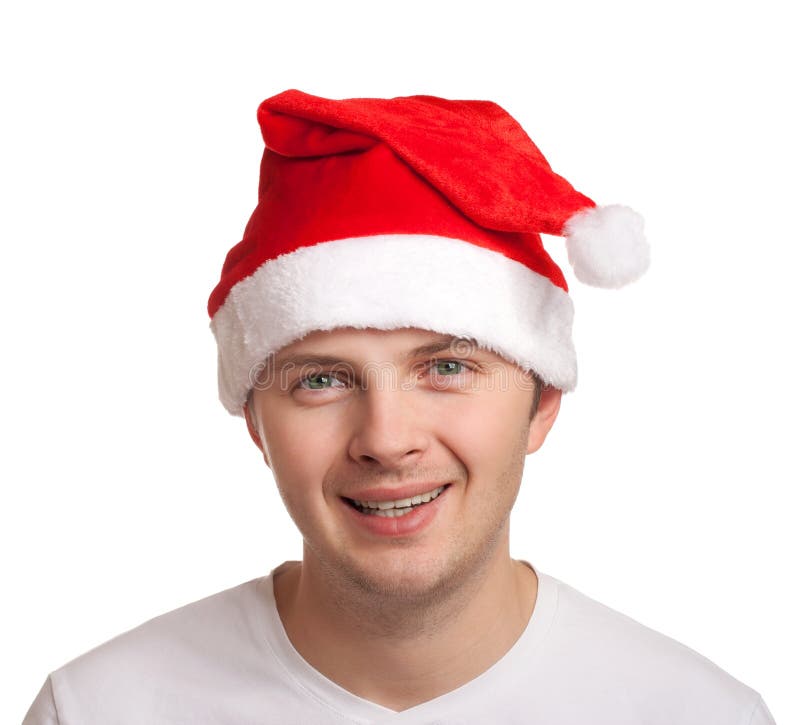 Young man in santa hat stock photo. Image of emotion - 28036726