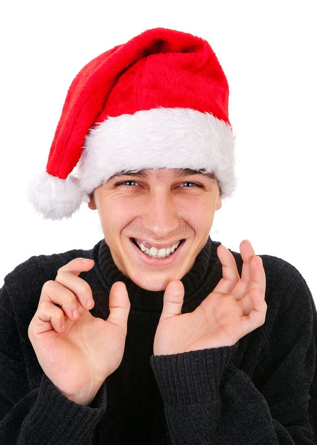 Young Man in Santa Hat stock photo. Image of rejoice - 79843124