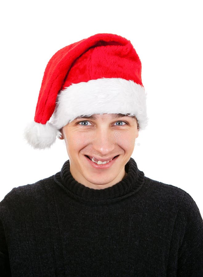 Young Man in Santa Hat stock photo. Image of portrait - 79842864