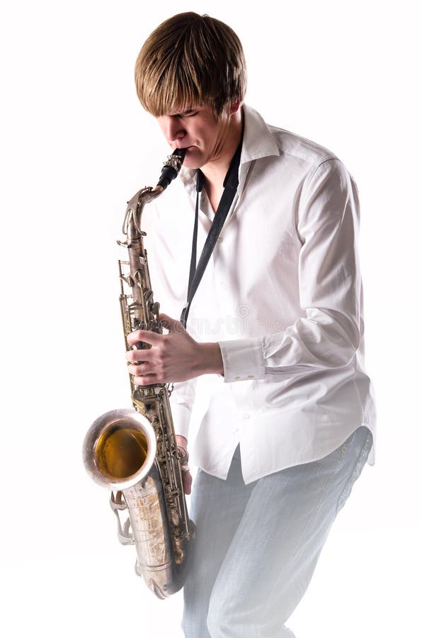 Side View of Man Playing Saxophone Stock Photo - Image of casual ...