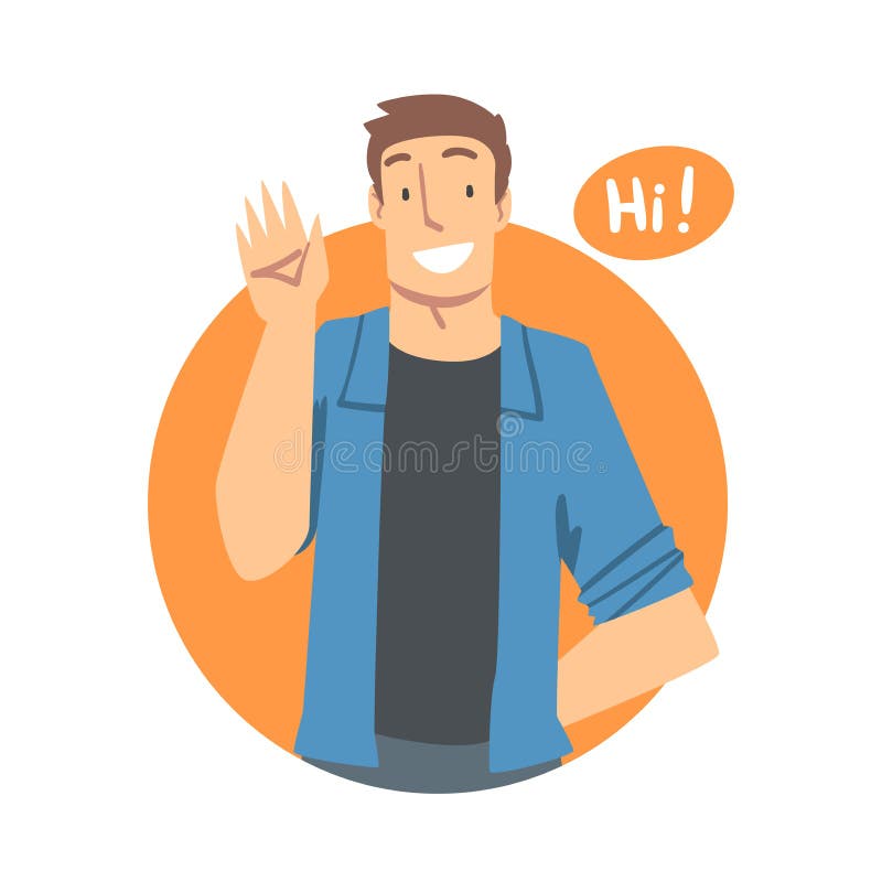 Young Man Saying Hello and Showing Hand Greeting Gesture Vector ... Young Man Saying Hello and Showing Hand Greeting Gesture Vector ...