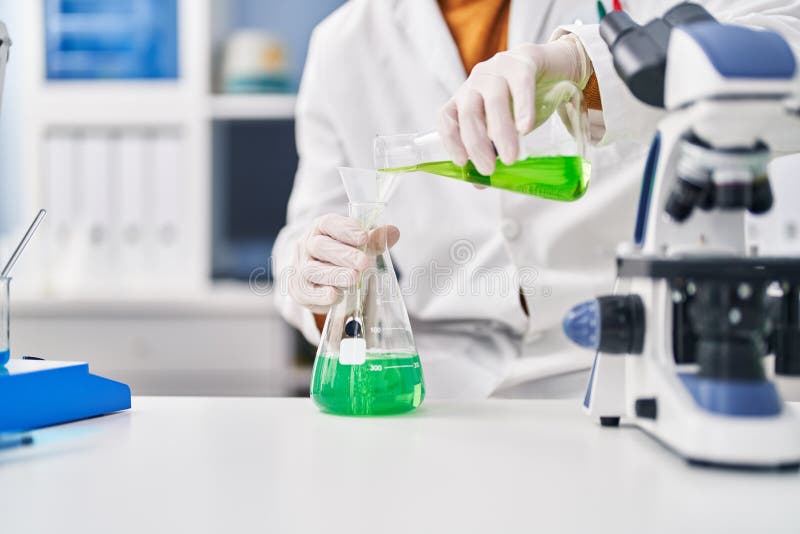 Young Man Scientist Measuring Liquid at Laboratory Stock Image - Image ...