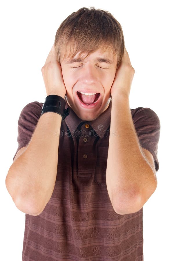 Young man screaming. stock photo. Image of portrait, isolated - 10880748