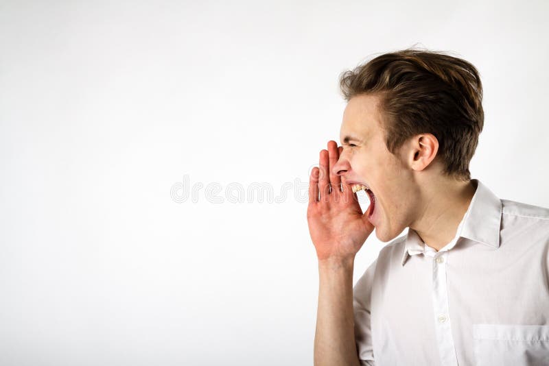 Young man is screaming stock image. Image of intelligence - 140977135