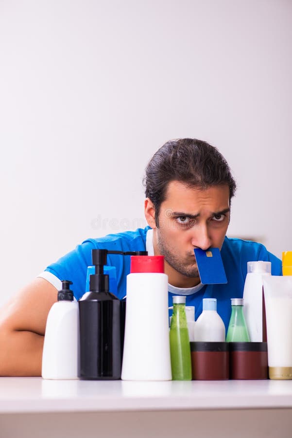 Young Man Selling Cosmetics Via Internet Stock Image - Image of ...