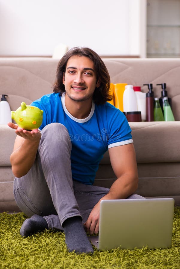 Young Man Selling Cosmetics Via Internet Stock Image - Image of ...