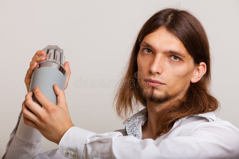 Young Man with Shaker Making Cocktail Drink Stock Image - Image of ...