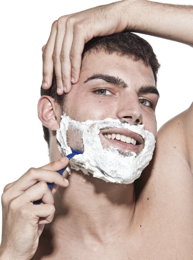Young man shaving stock image. Image of brush, ready - 10870927