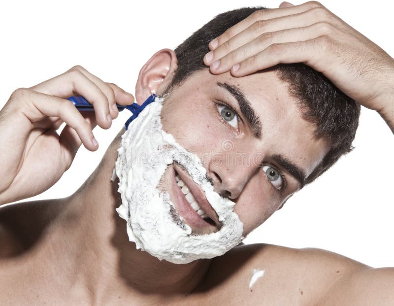 Young man shaving stock image. Image of shoulders, inside - 10871001