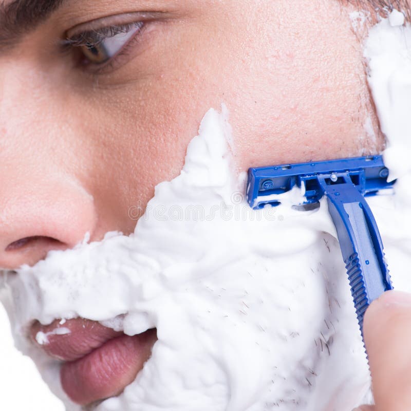 Young Man Shaving the Beard with the Razor Stock Image - Image of skin ...