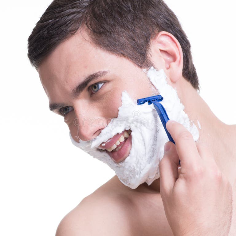 Young Man Shaving the Beard with the Razor Stock Image - Image of smile ...