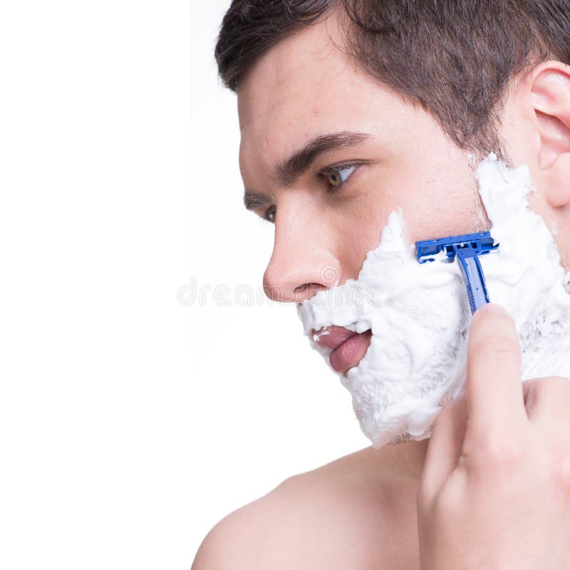 Young Man Shaving the Beard with the Razor Stock Photo - Image of male ...