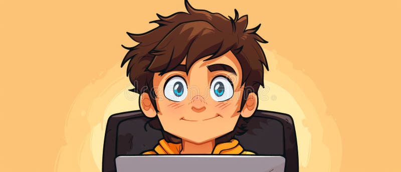 A Young Man, Shocked Expression, in Front of a Yellow Backdrop, Laptop ...