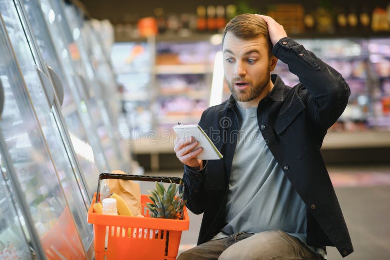 Young Man Shopping in Grocery Store. Shopping Concept Stock Photo ...