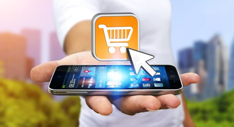 Young Man Shopping with His Mobile Phone Stock Illustration ...