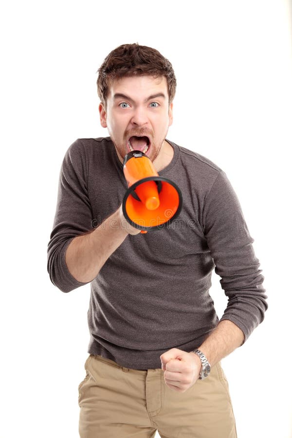 Man Shouting through Megaphone Stock Photo - Image of high, message ...