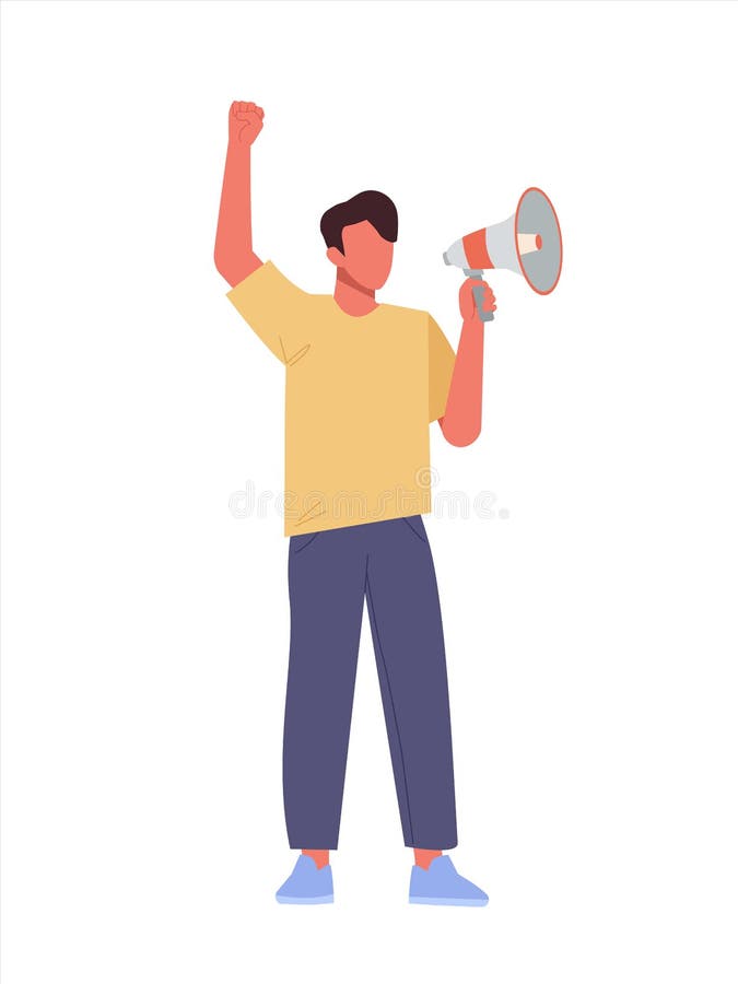 A Young Man Shouting on a Megaphone. Male Activist on Protest Stock ...