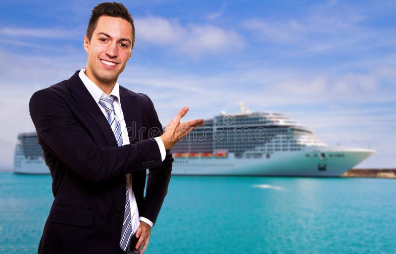 Young Man Show the Cruise Ship Stock Photo - Image of maritime, young ...