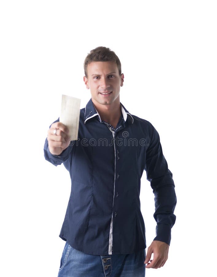 Young Man Showing Check or Cheque in His Hands Stock Image - Image of ...