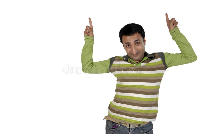 Young Man Showing Direction Up Stock Image - Image of adult, brown: 8392139