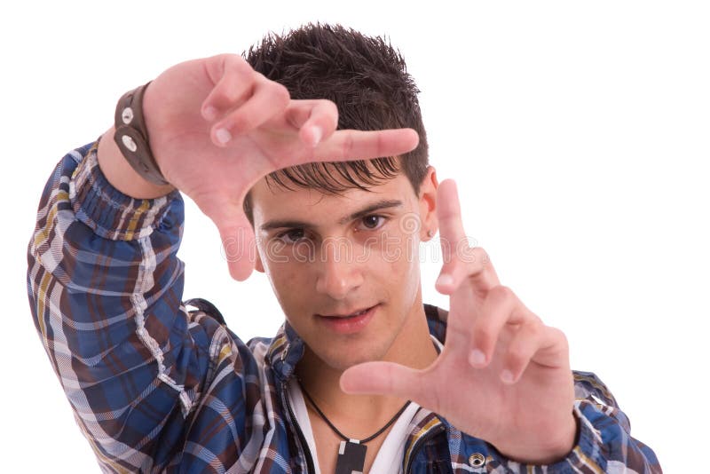 Young Man Showing Framing Hand Gesture Stock Photo - Image of palm ...
